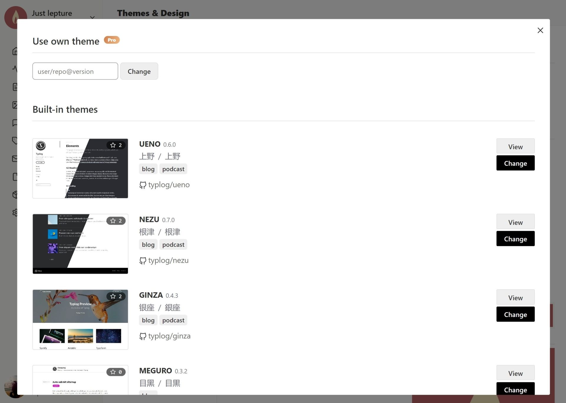 Use Your Own Theme - Changelog